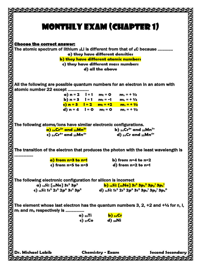 Ans Monthly 2025 (1) | PDF | Energy Level | Electron Configuration
