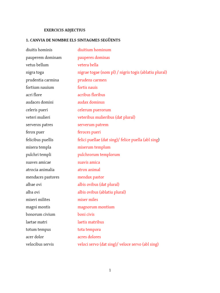 Exercicis Adjectius CORREGIT | PDF
