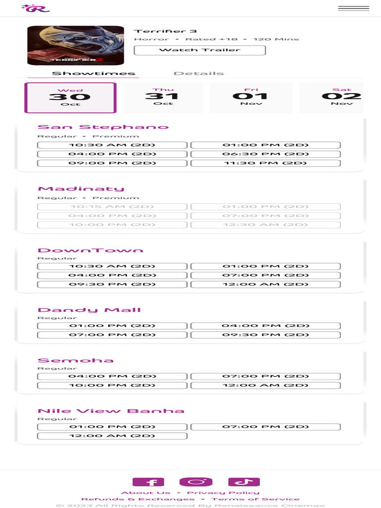 Terrifier 3 Coming Soon Pre-Book Tickets Renaissance Cinemas Egypt | PDF