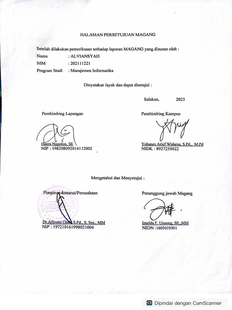 Halaman Persetujuan Magang | PDF