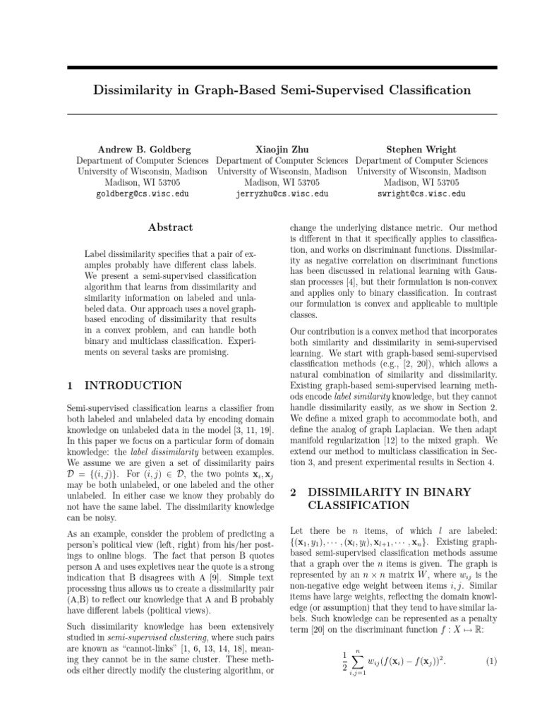 Dissimilarity in Graph-Based Semi-Supervised Classification | PDF | Statistical Classification ...