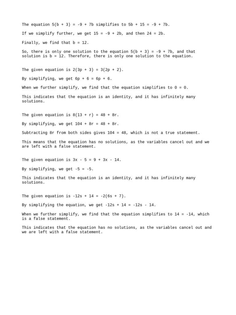 The Equation 5 B 3 - 9 7b Simplifies To 5b | PDF