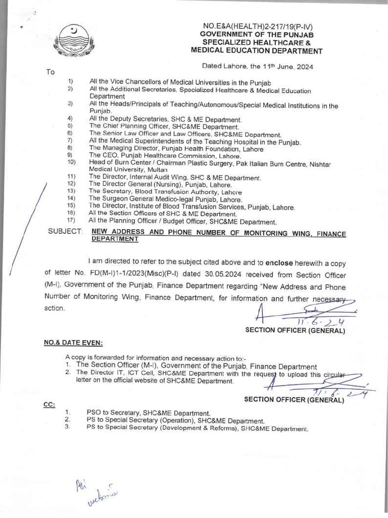 104545Finance Deptt New Address & Ph No. (1) | PDF