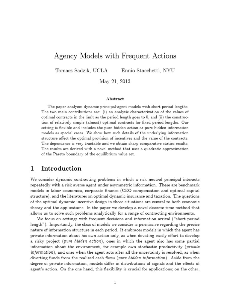 Agency Models | PDF | Optimal Control | Discrete Time And Continuous Time