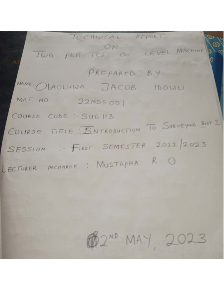 Report Format On Two Peg Test | PDF