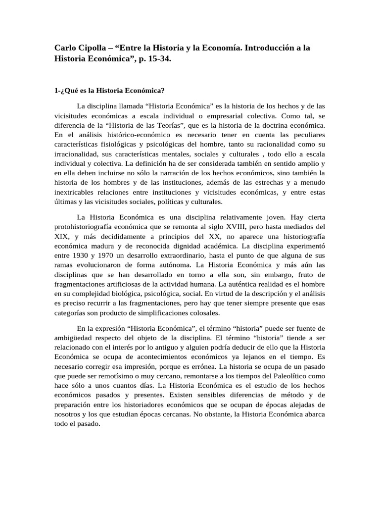 Carlo Cipolla-Qu Es La Historia Econmica | PDF | Historia económica | Sicología