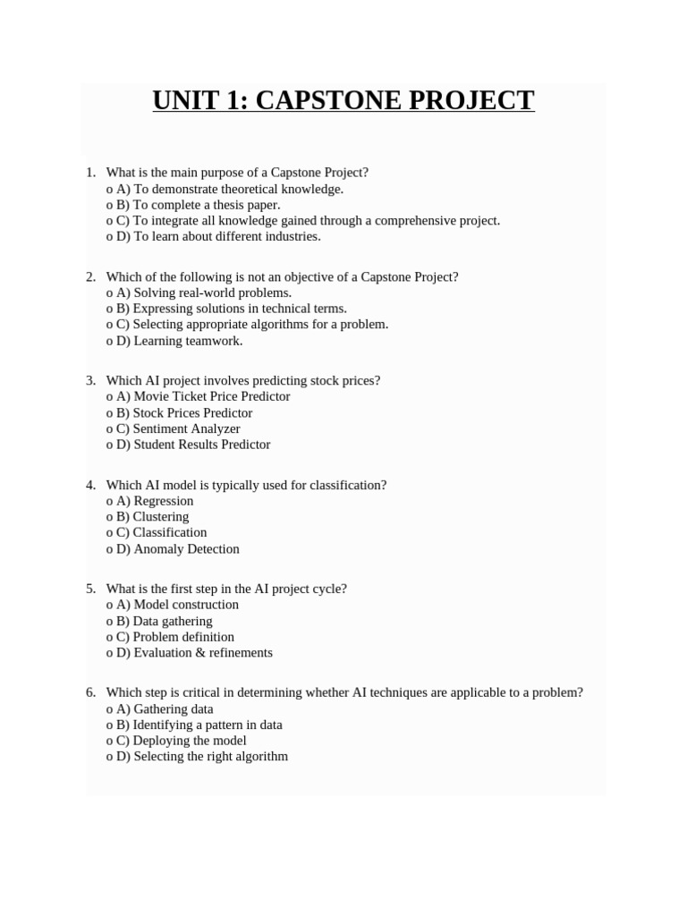 UNIT 1-Capstone Project Practice Questions | PDF | Cross Validation (Statistics) | Mean Squared ...