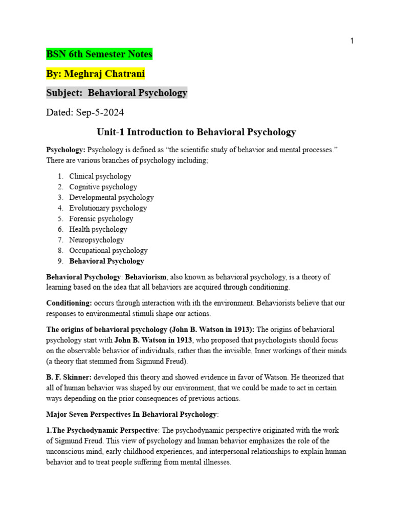 BP Notes Numbered | PDF | Stress (Biology) | Psychology