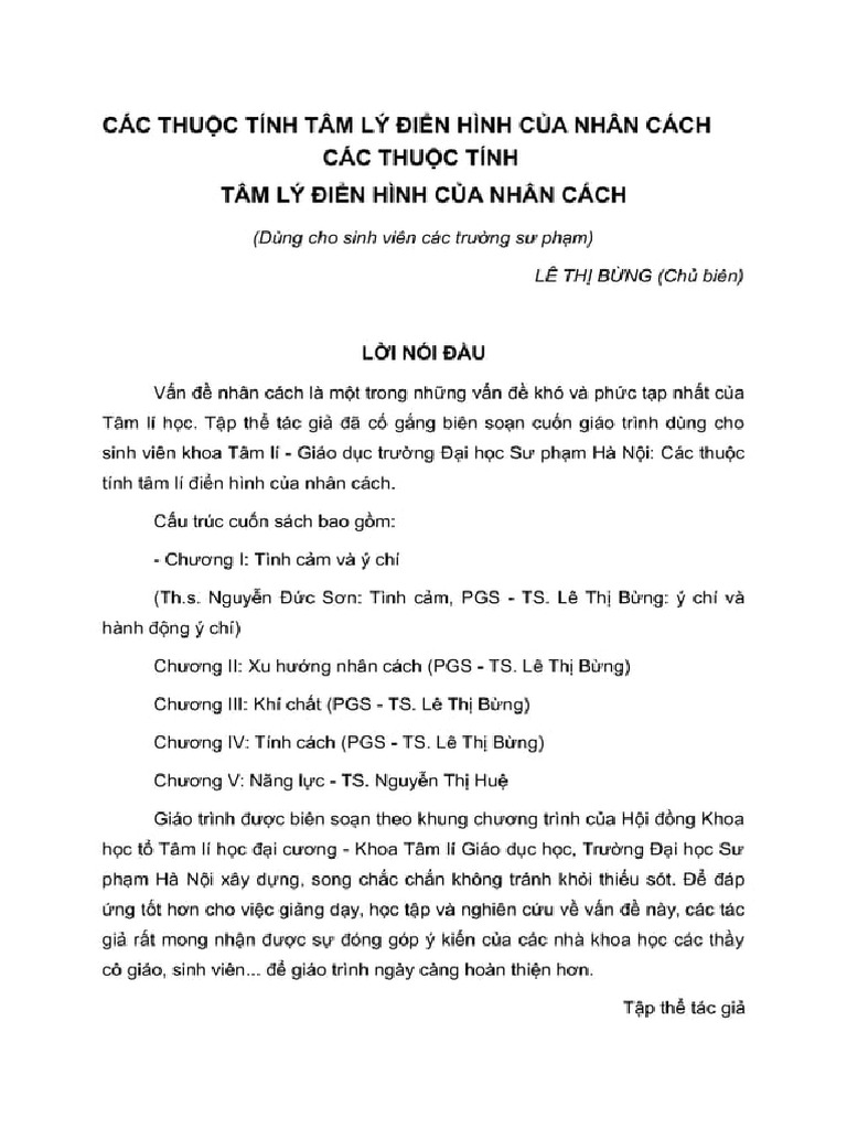 Các Thuoc Tinh Tam Ly Dien Hinh Cua Nhan Cach | PDF
