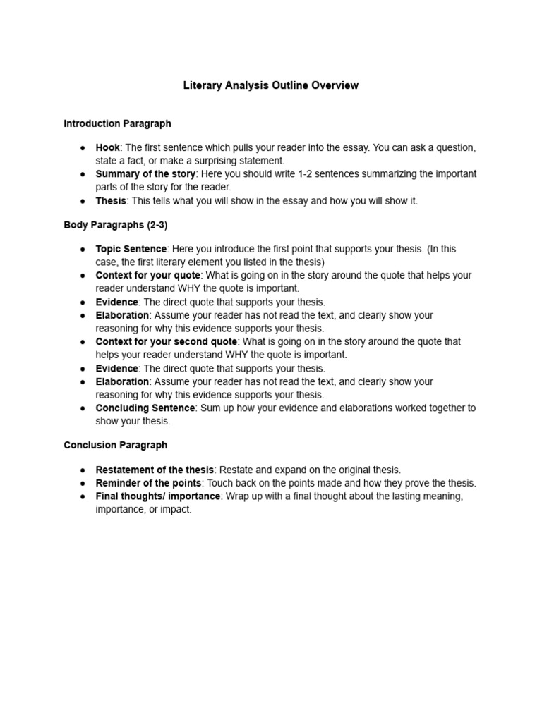 Overview of Literary Analysis Outline | PDF