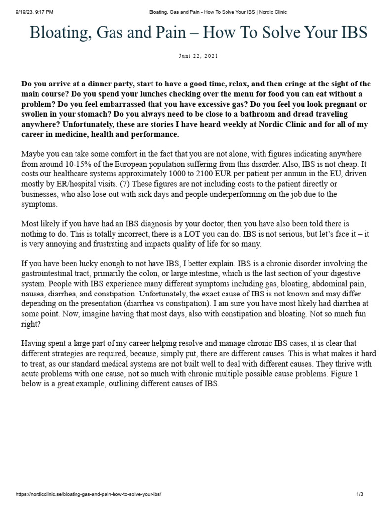 Bloating, Gas and Pain - How To Solve Your IBS - Nordic Clinic | PDF ...