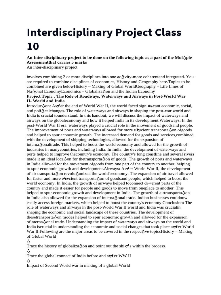 Interdisciplinary Project SST 10 | PDF | Interdisciplinarity | Economies