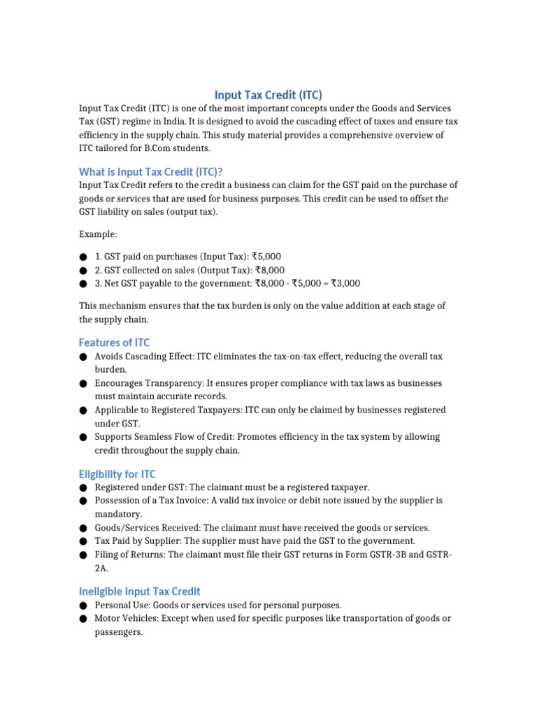 Understanding Input Tax Credit (ITC) | PDF | Taxes | Tax Credit