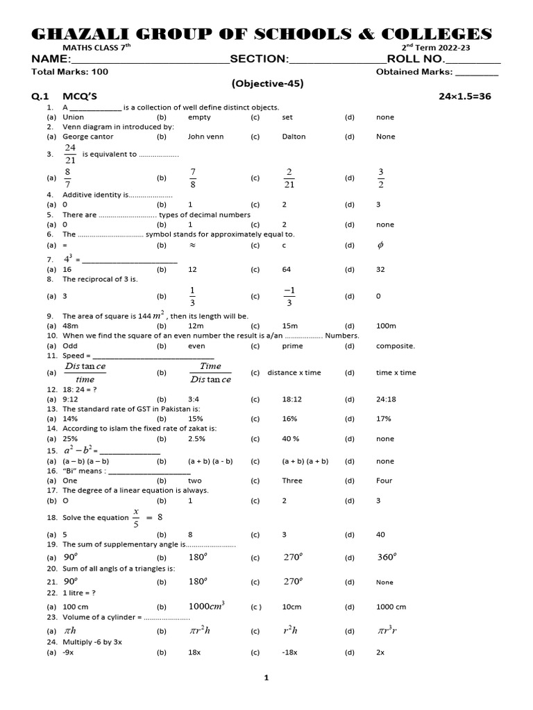 math 7 | PDF | Elementary Mathematics | Mathematics