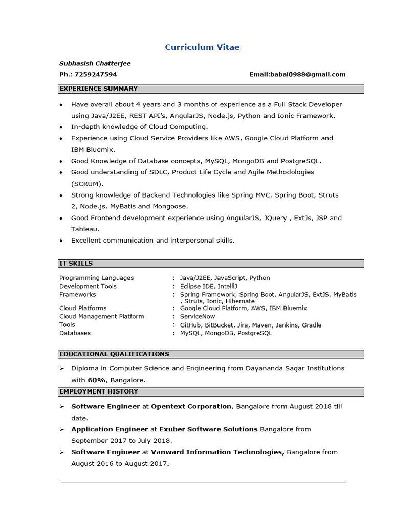 Subhasish Chatterjee Resume | PDF | Cloud Computing | Mobile App