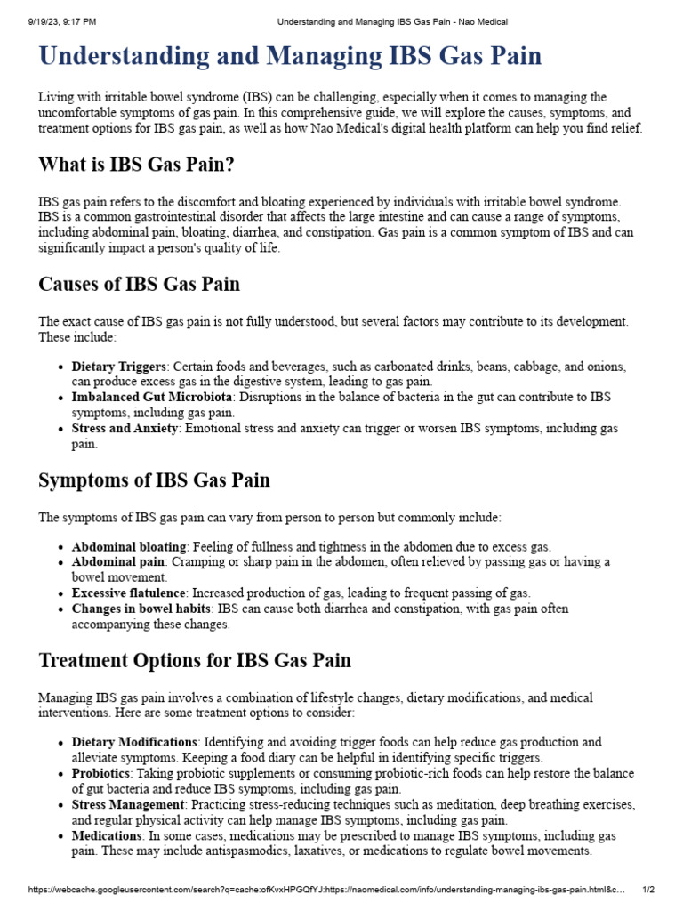 Understanding and Managing IBS Gas Pain - Nao Medical | PDF | Bloating ...