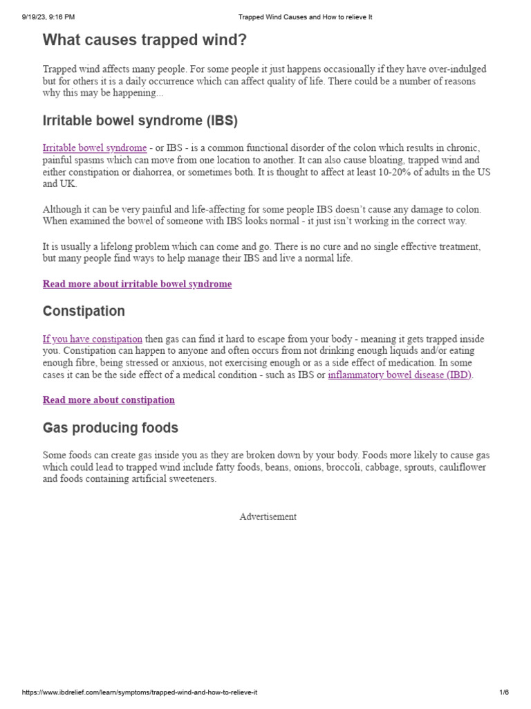 Trapped Wind Causes and How to relieve It | PDF | Bloating | Irritable ...