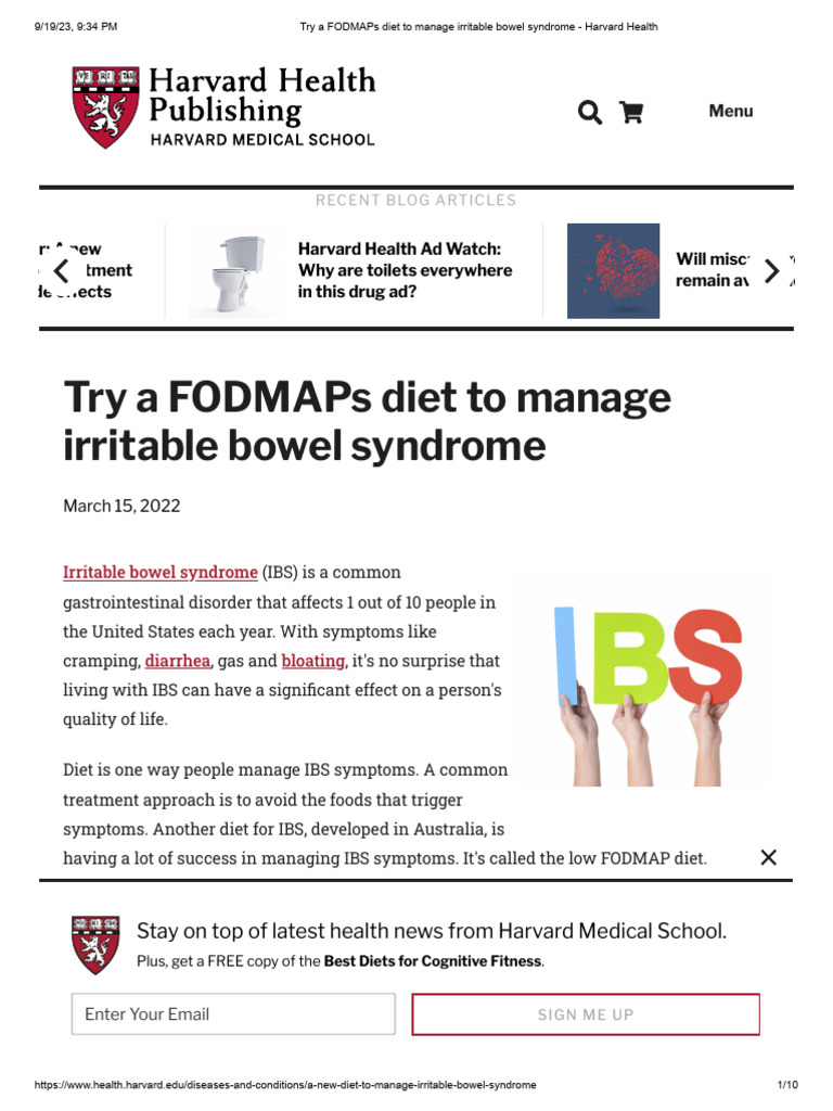 Try a FODMAPs diet to manage irritable bowel syndrome - Harvard Health | PDF | Irritable Bowel ...