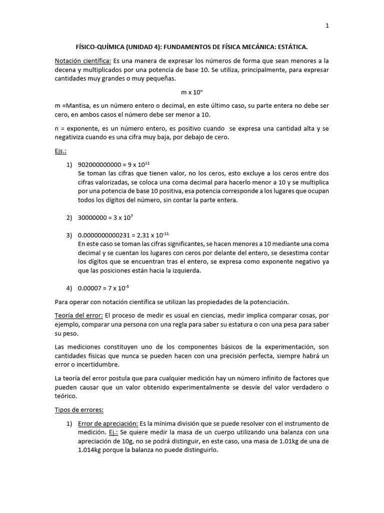 Fundamentos de F-Sica Mec-Nica Est-Tica (Unidad 4) | PDF | Medición | Vector Euclidiano