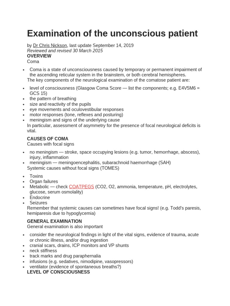 Neurological Assessment of Comatose Patients | PDF | Anatomical Terms ...