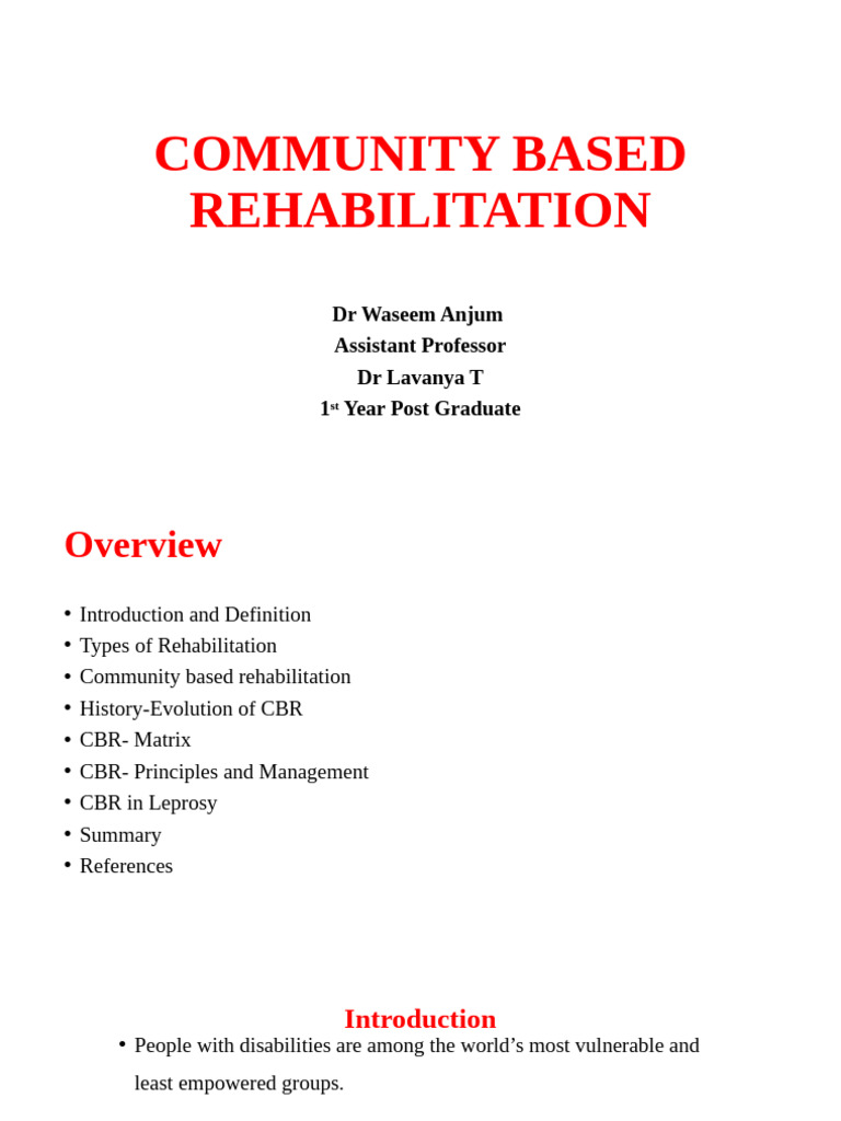 Community-Based Rehabilitation Overview | PDF | Disability | Physical ...