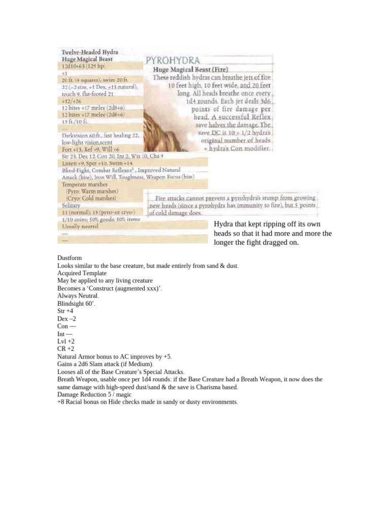 Hydra and Dustform Creature Templates | PDF