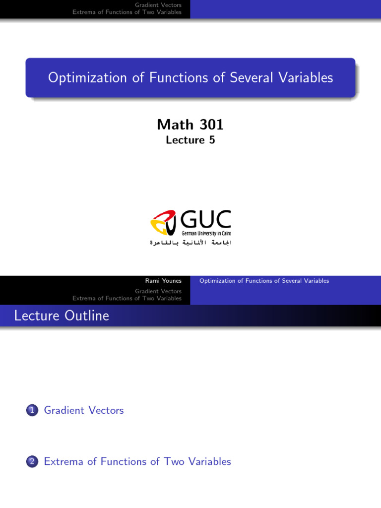 Lecture 5 (Optimization of Functions of Several Variables) | PDF | Derivative | Mathematical ...