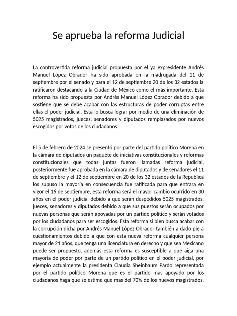 Aprobación de la Reforma Judicial en México | PDF | Responsabilidad ...