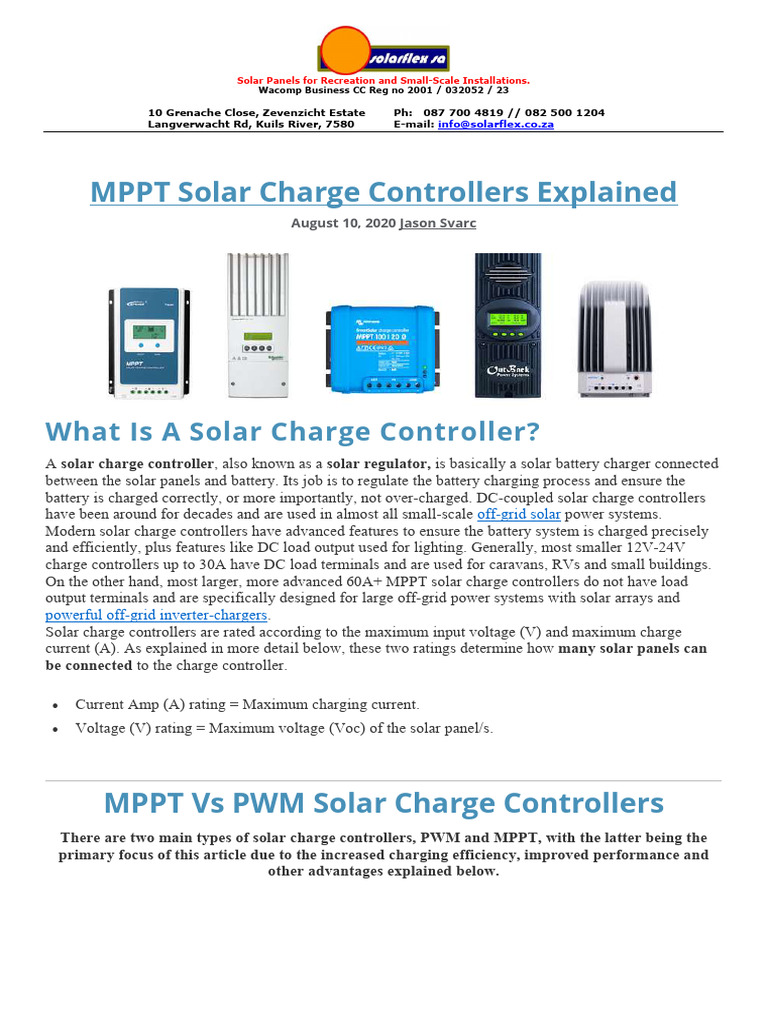 MPPT Solar Charge Controllers Overview | PDF | Solar Panel | Power Inverter