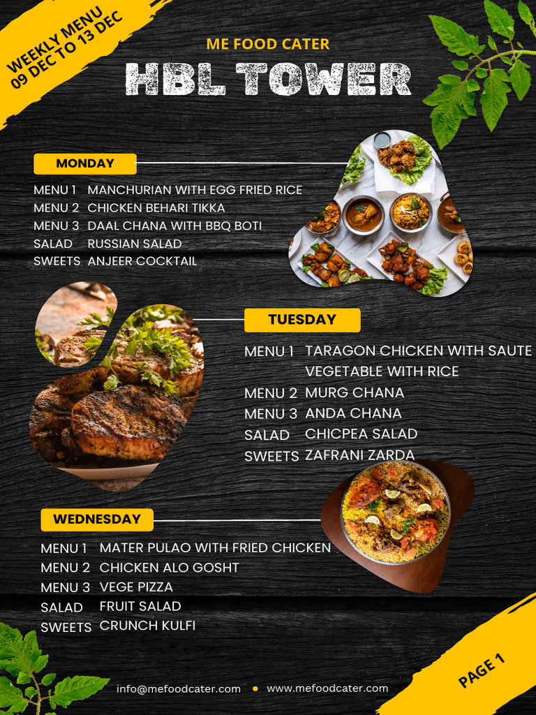 HBL Tower Weekly Menu 09 Dec To 13 Dec 2024 | PDF