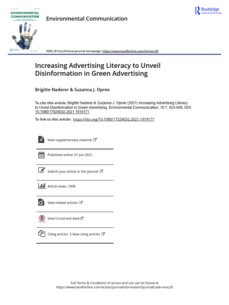 Increasing Advertising Literacy To Unveil Disinformation in Green ...