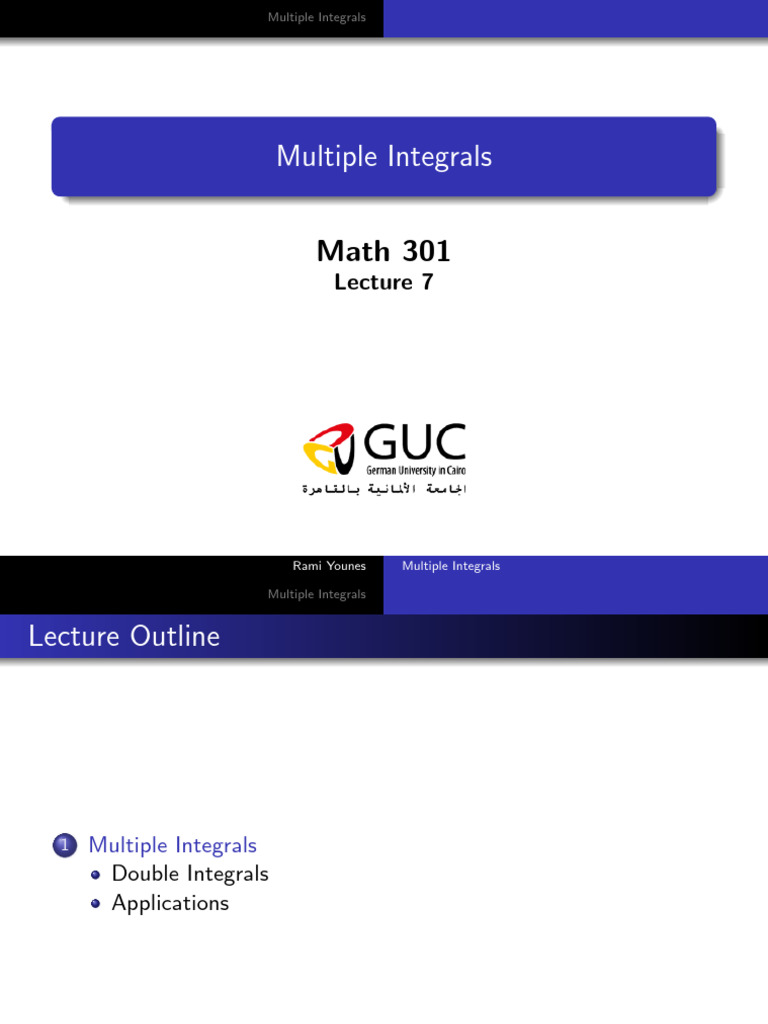 Lecture 7 (Double Integrals) | PDF | Integral | Mathematical Analysis
