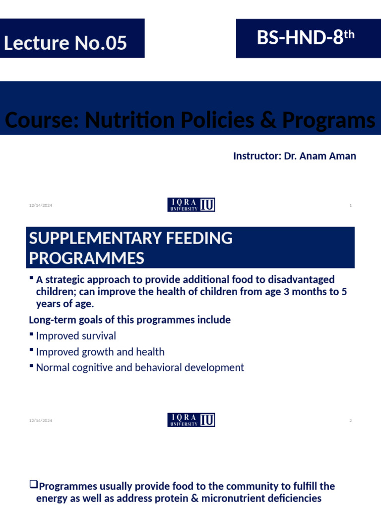 Lecture No 05 Nutition Policies & Programmes | PDF | Malnutrition ...