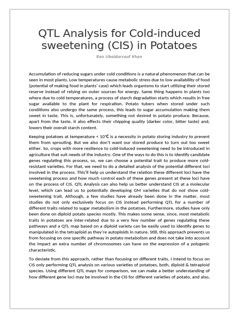 QTL Analysis For Cold-Induced Sweetening (CIS) in Potatoes | PDF ...