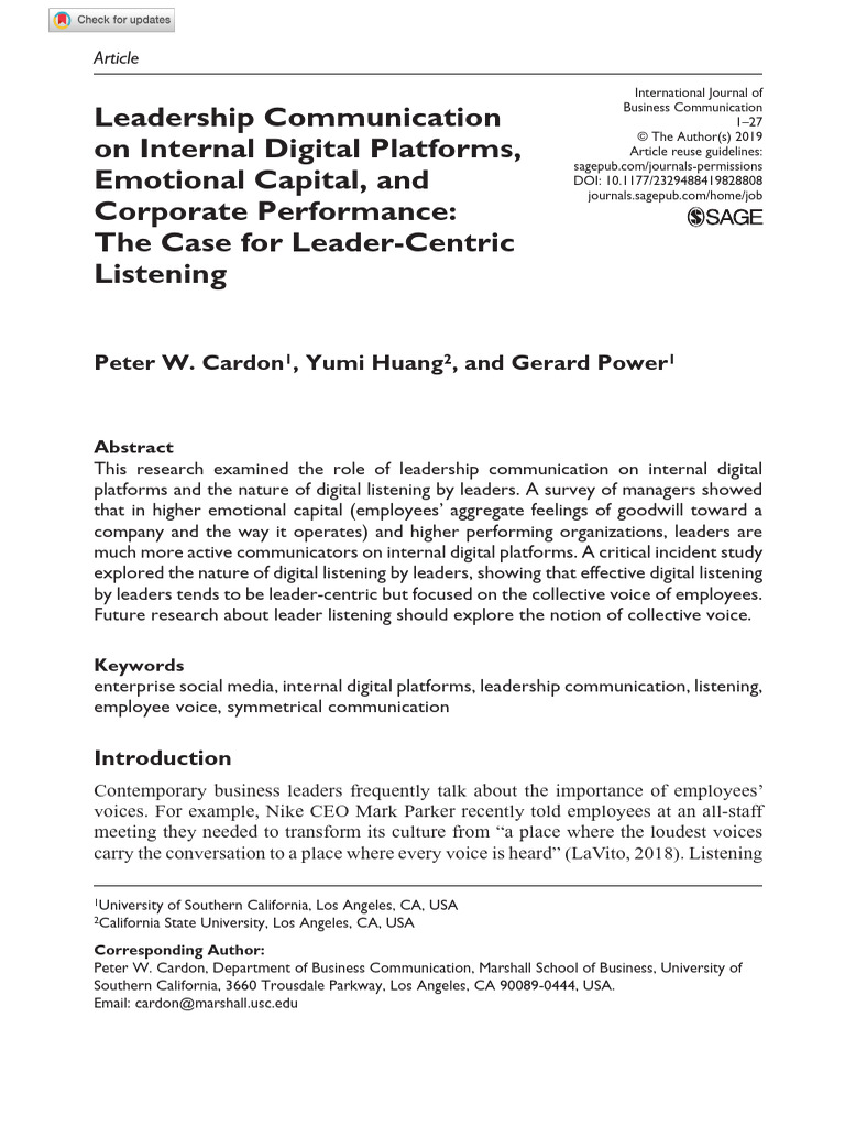 Leadership Communication On Internal Digital Platforms, Emotional ...