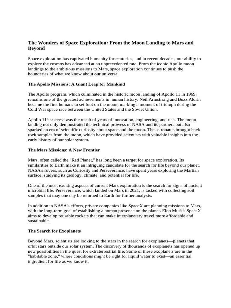Space Exploration: Moon to Mars Missions | PDF | Space Exploration ...