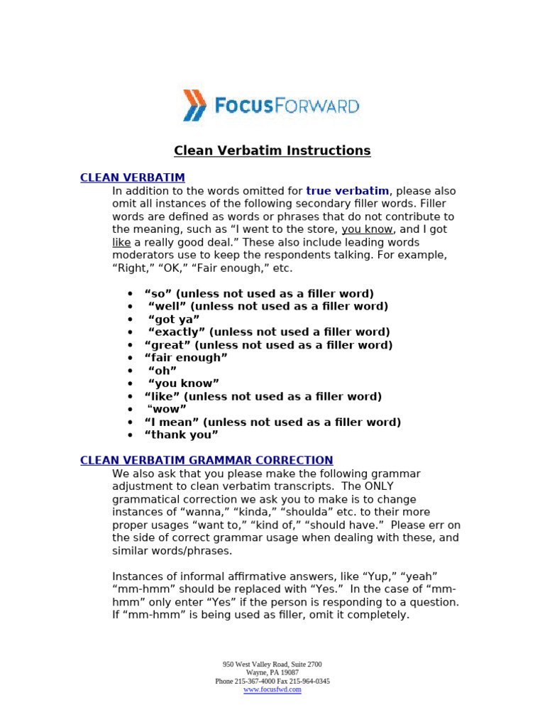 Clean Verbatim Instructions | PDF