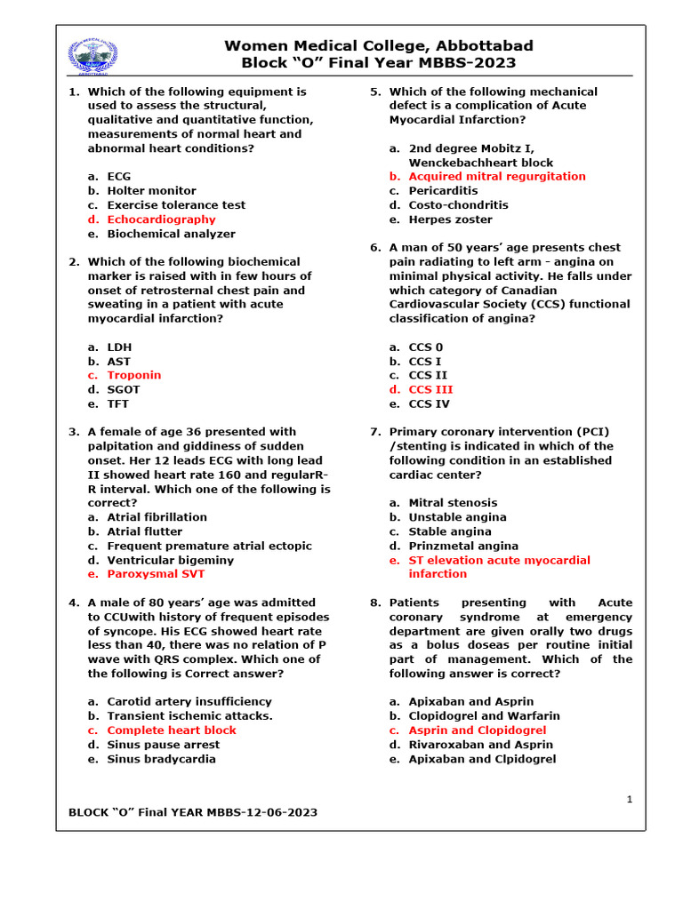 Block O WMC | PDF | Heart | Pneumonia