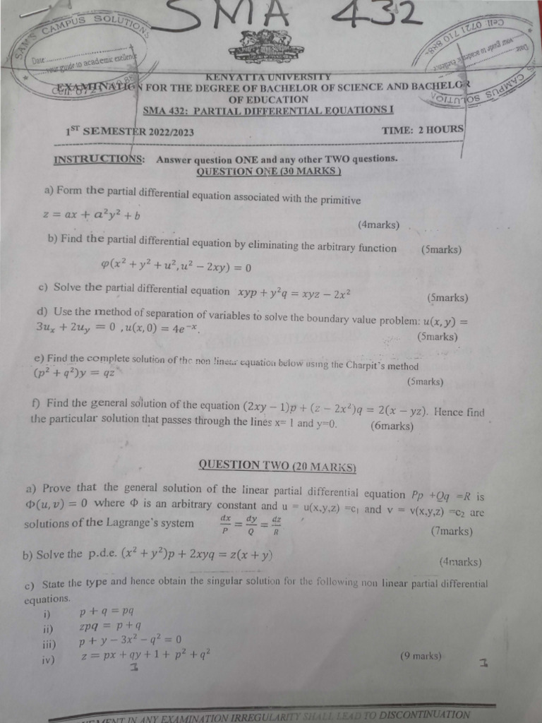 Sma432 Past Papers | PDF | Equations | Multivariable Calculus