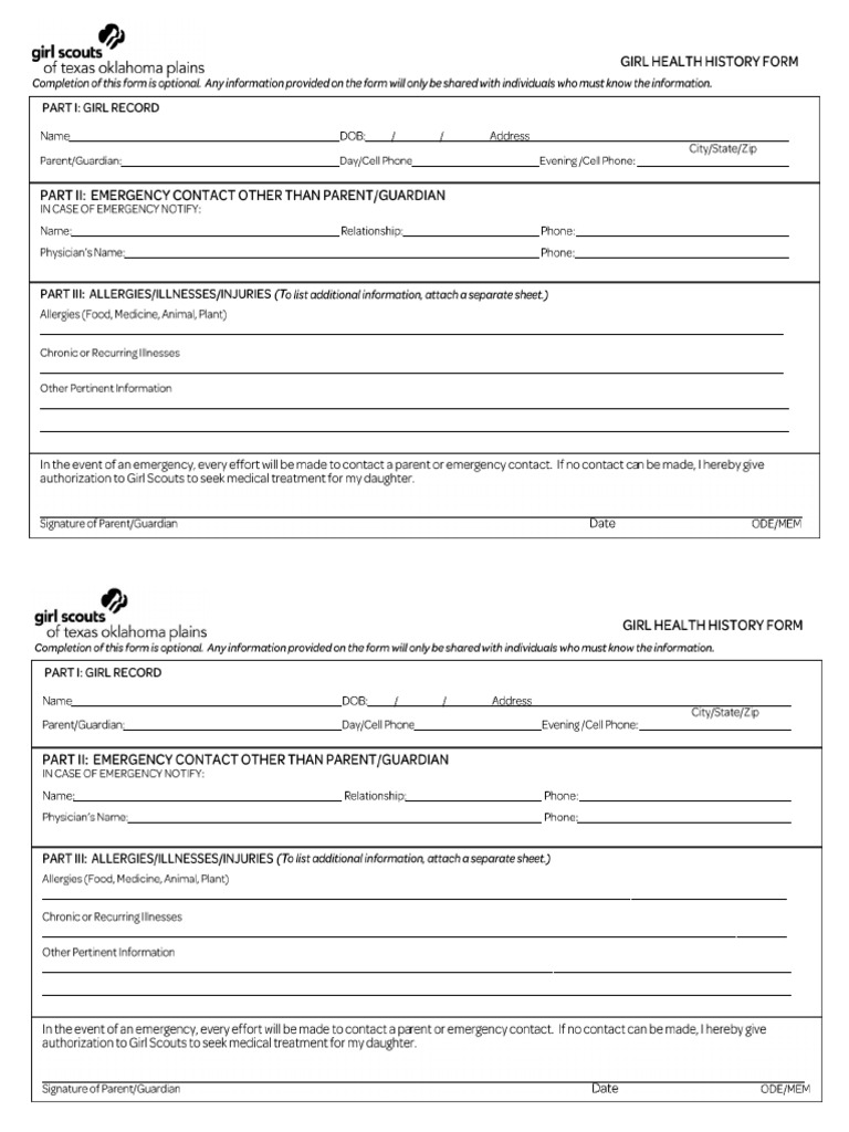 Girl Health History Form English-Spanish | PDF