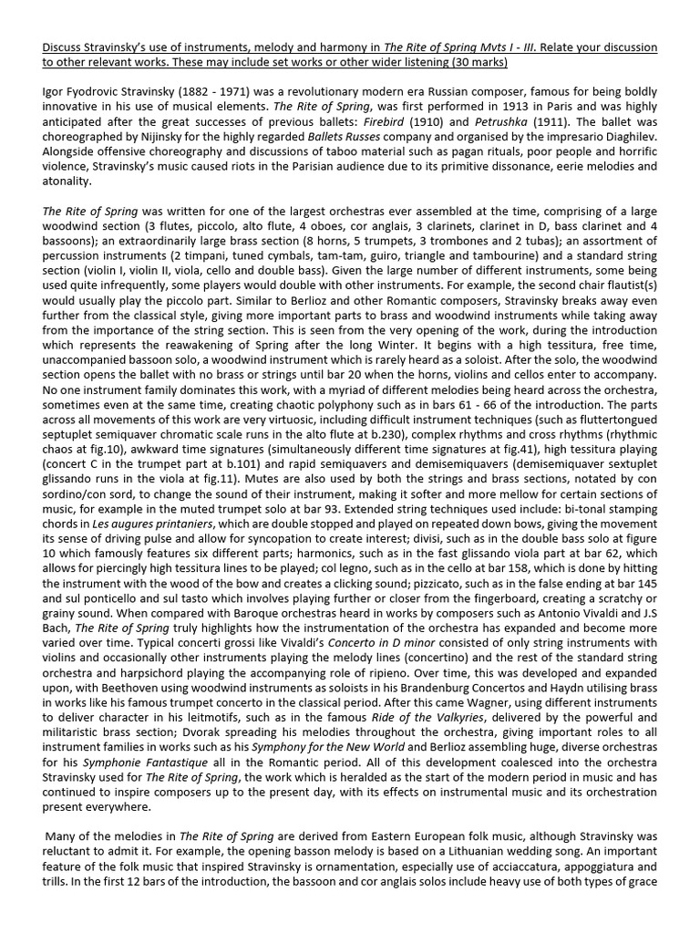 Stravinsky Rite of Spring Instruments Melody Harmony 1 | PDF | Concerto | Orchestras