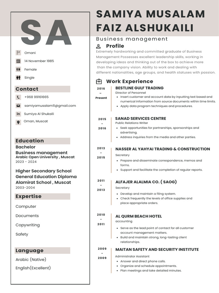 Sumiya Al Shukaili: Professional Profile | PDF | Oman
