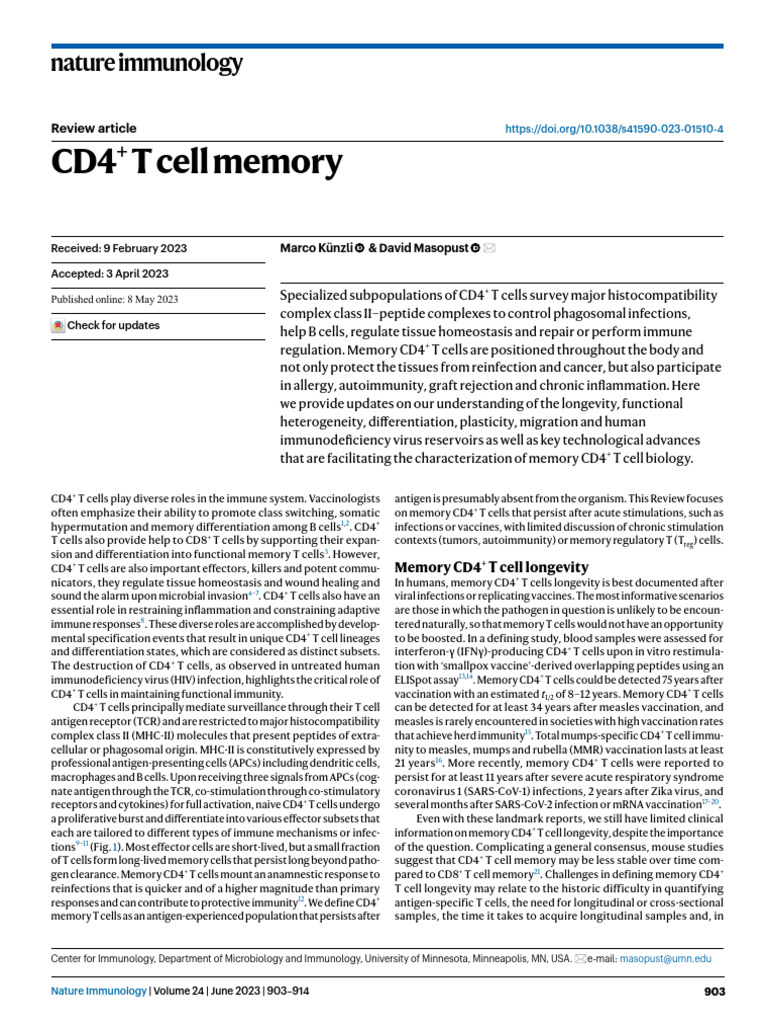 CD4+ T cell memory | PDF | T Helper Cell | T Cell