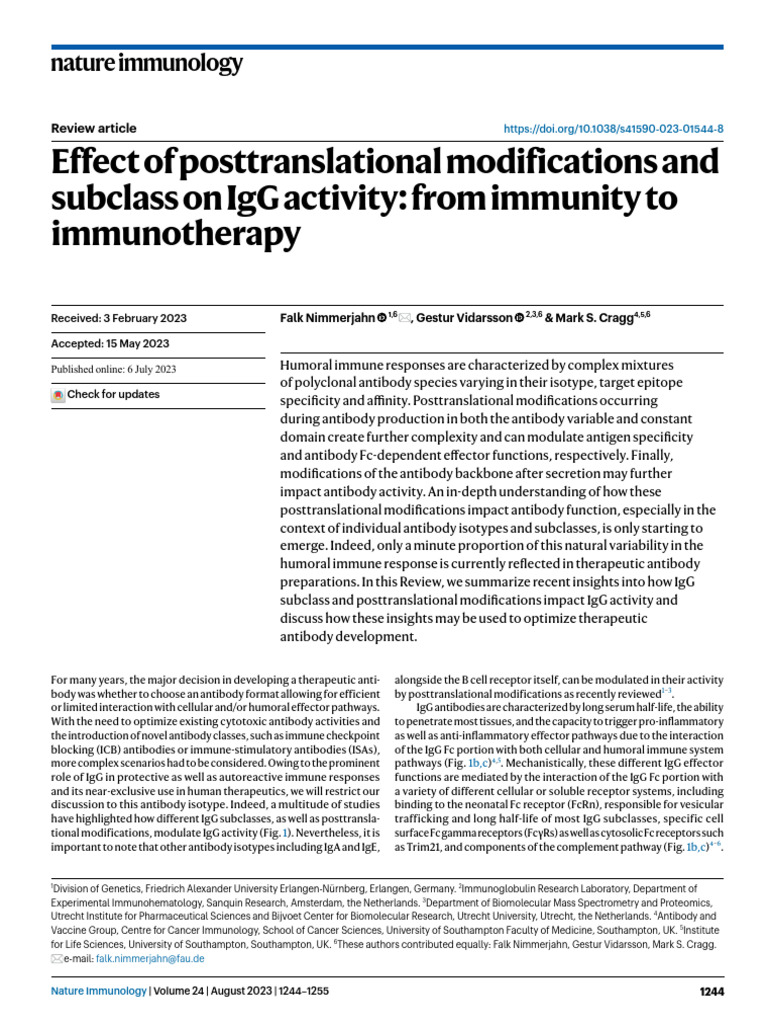 IgG Modifications & Activity in Immunotherapy | PDF | Immunoglobulin G ...