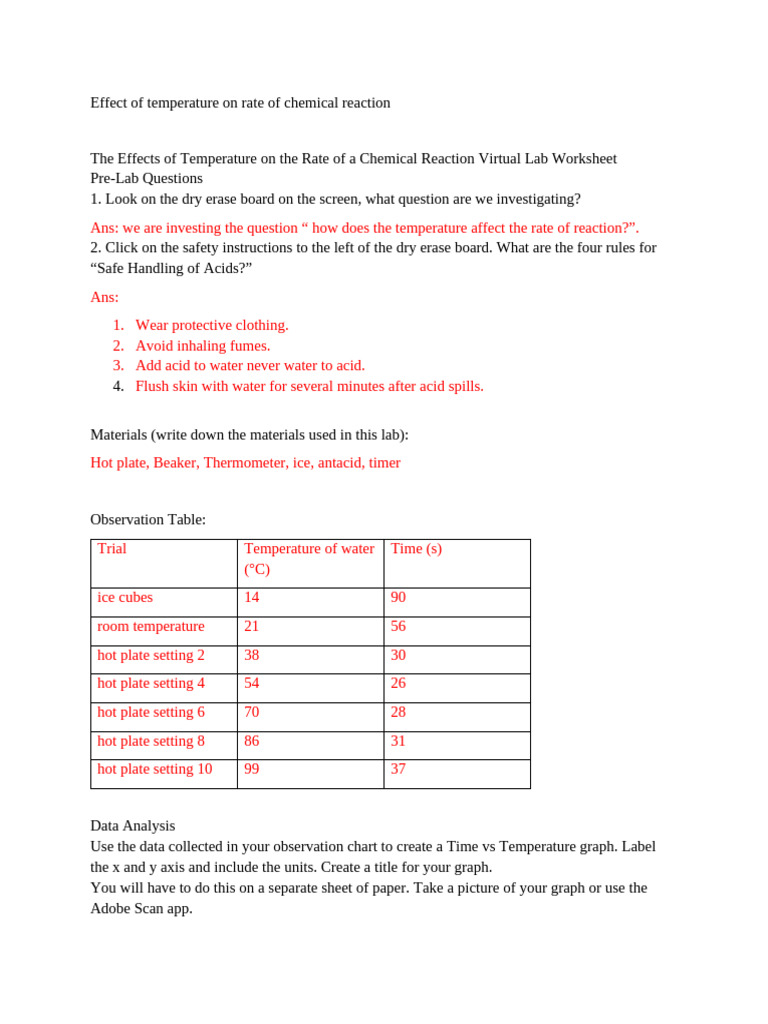 Lab Effect of Temperatura On Rate of Chemical Reaction | PDF | Reaction ...