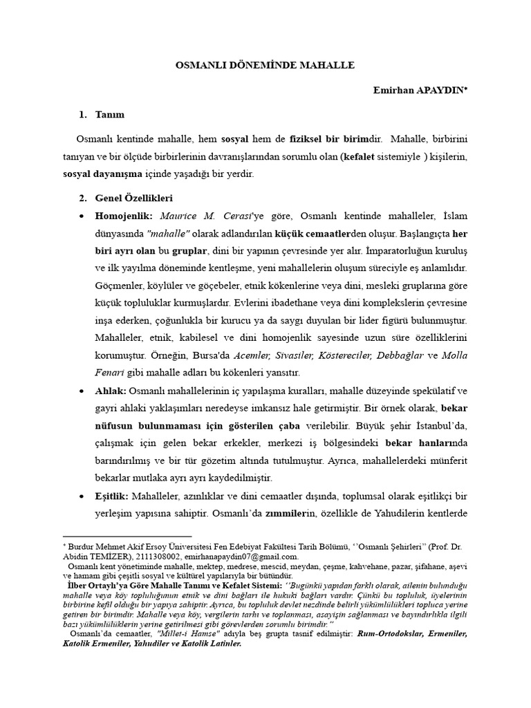 Emirhan Apaydın - Osmanlı Döneminde Mahalle | PDF