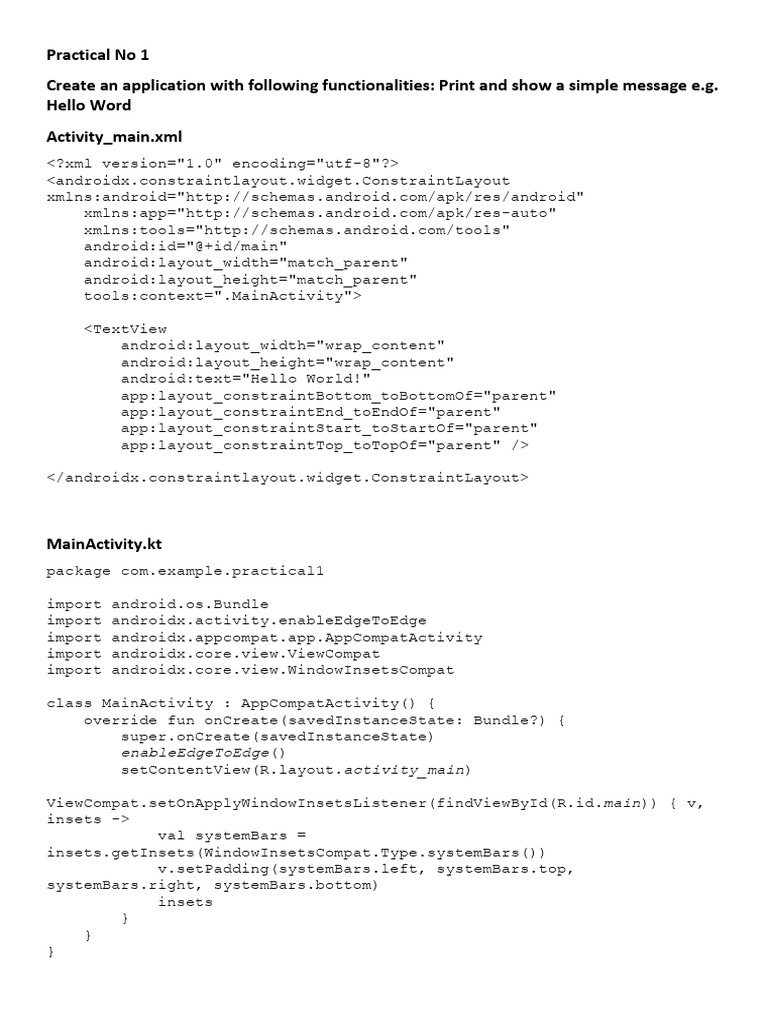 android practical | PDF | Android (Operating System) | Software Engineering android practical | PDF | Android (Operating System) | Software Engineering