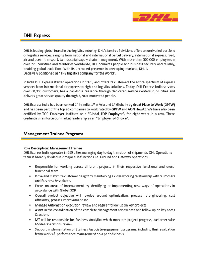 DHL Express Role Profile-MT 2024 (Operations) | PDF | Logistics ...
