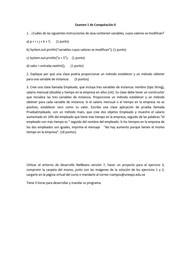 Examen de Java: Clases y Métodos | PDF