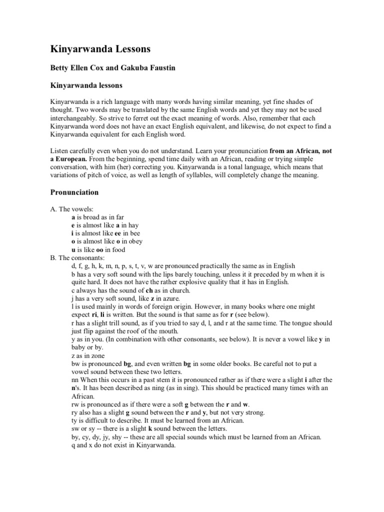 Kinyarwanda Lessons | PDF | Grammatical Number | Plural